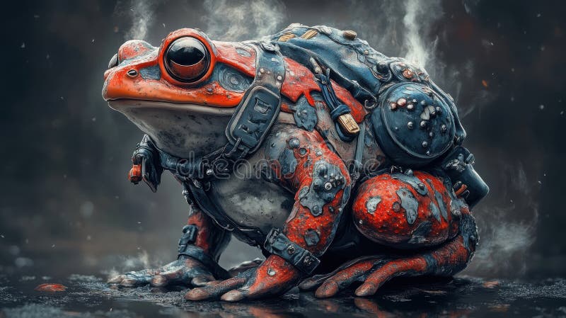 Red and Blue Armored Frog in Dark Fantasy Setting Stock Image - Image ...