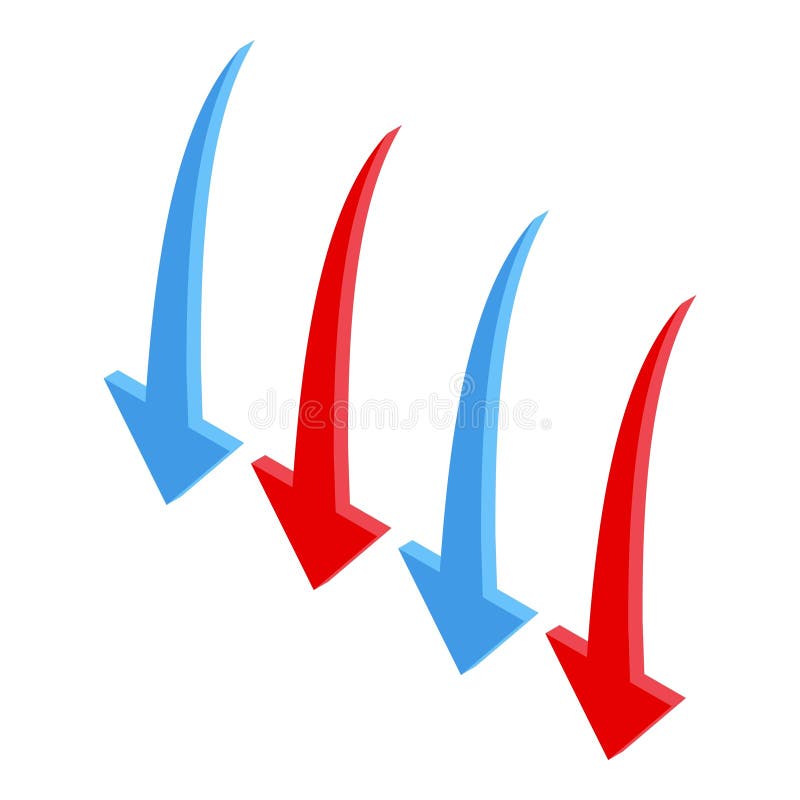 Red and Blue Arrows Pointing Down Showing Negative Trend Stock Vector ...