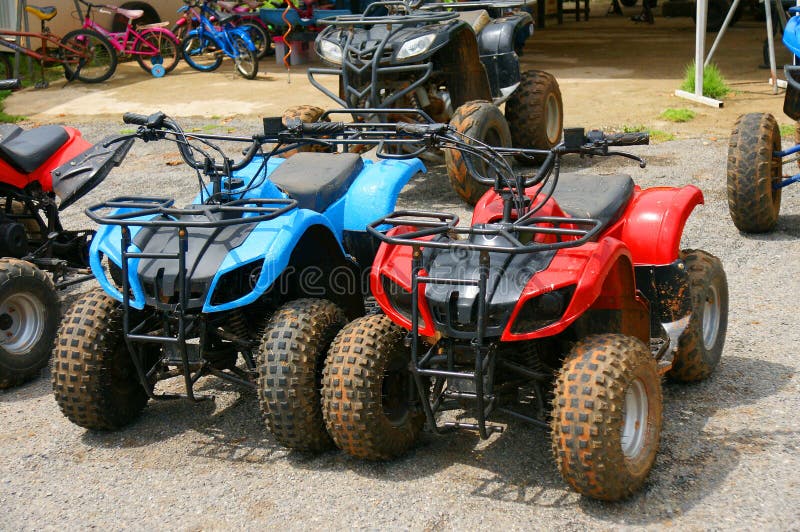 Red and Blue ATV Quad Bike in Thailand. Stock Image - Image of driver ...