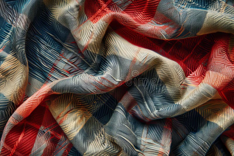 Red Blue and Beige Fabric Texture Background with Interwoven Threads ...
