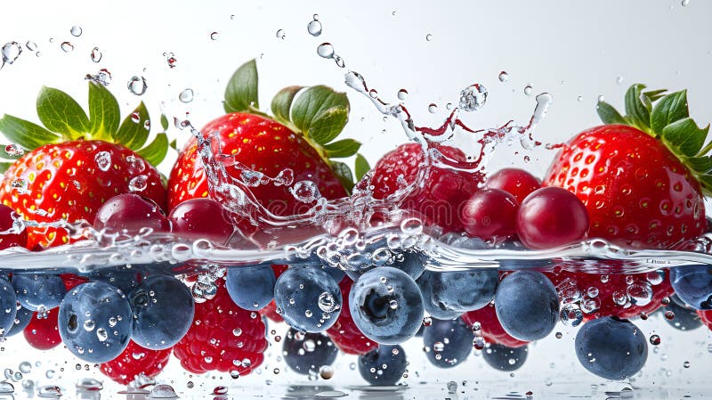Red and Blue Berries Splash in Water, Strawberry Juice Generated AI ...
