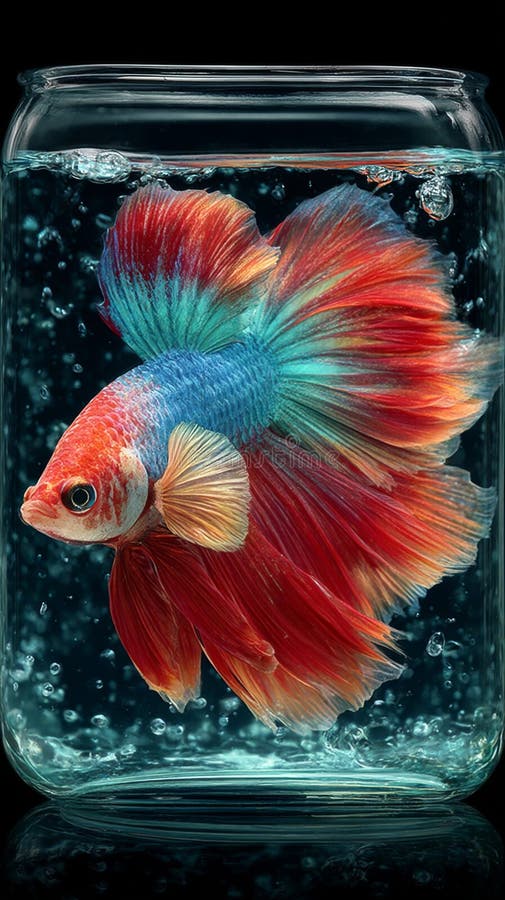 Red and Blue Betta Fish in Glass Jar Stock Illustration - Illustration ...