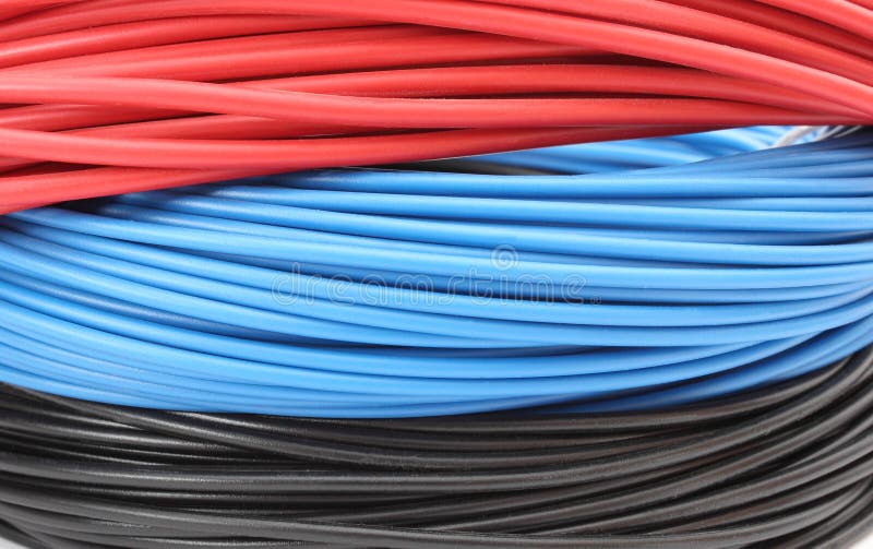 Red, Blue and Black Cable on White Background Stock Image - Image of ...