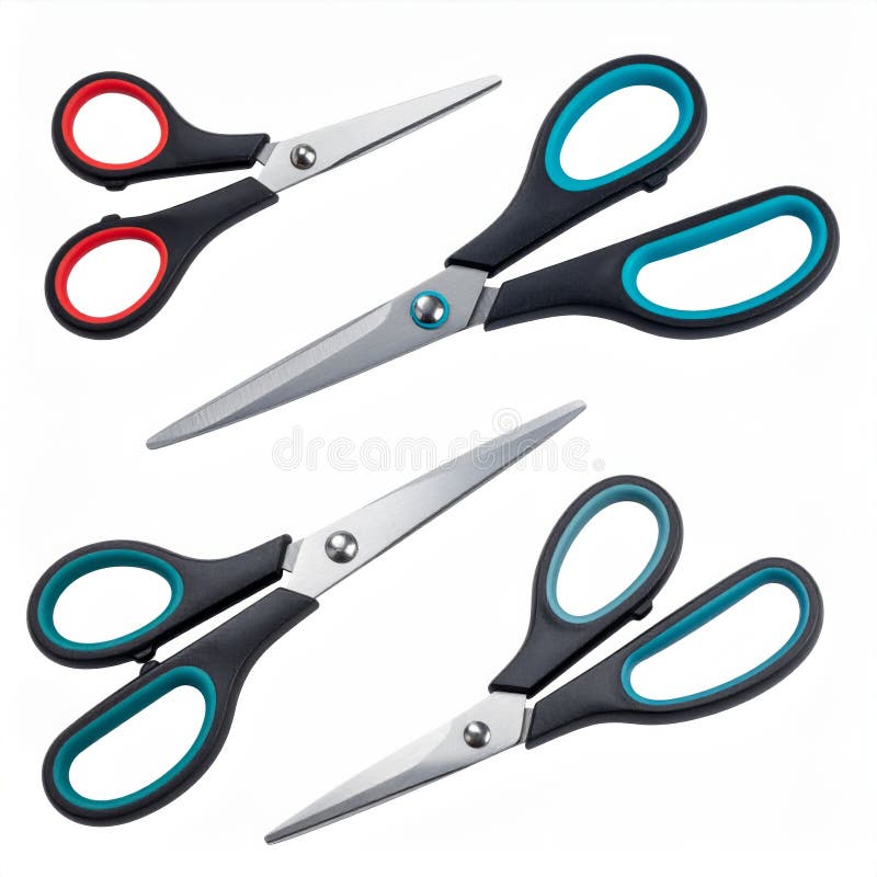 Red Blue and Black Scissors on White Background Stock Illustration ...