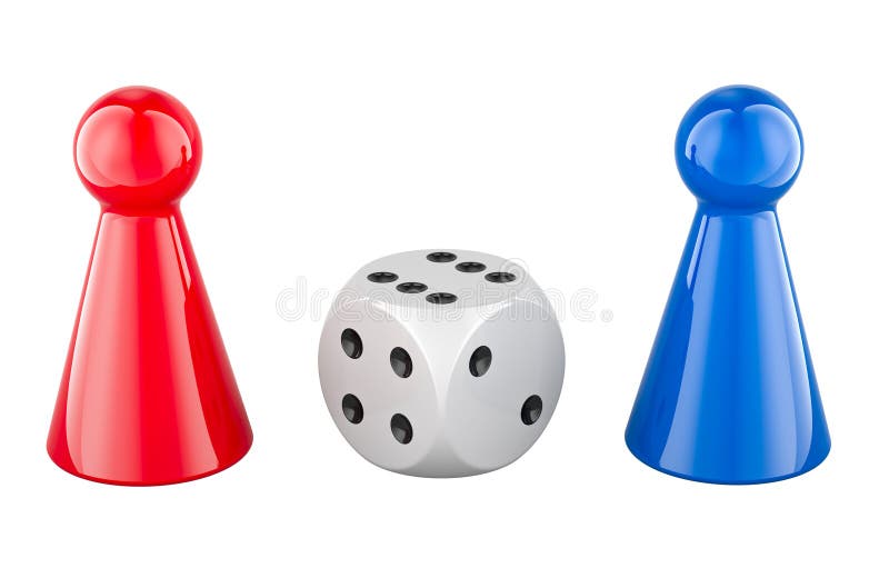 Red and Blue Board Game Pieces with Dice, 3D Rendering Stock ...