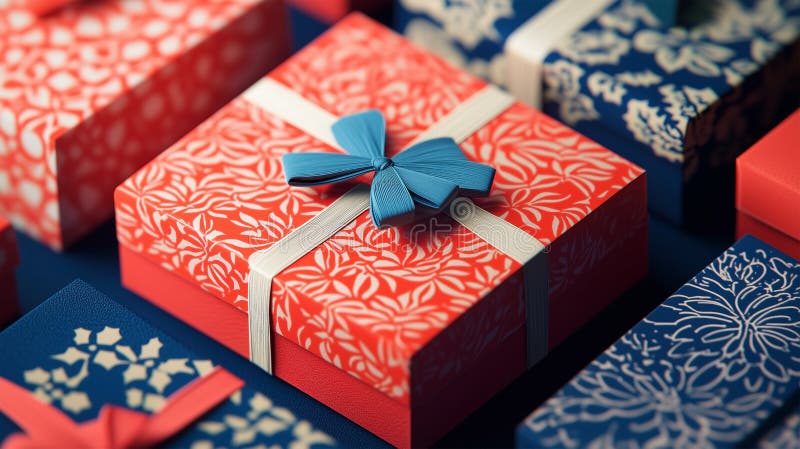 A Red and Blue Box with a Bow on Top Stock Image - Image of year, blue ...