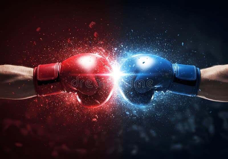Red and Blue Boxing Gloves Clash Stock Illustration - Illustration of ...