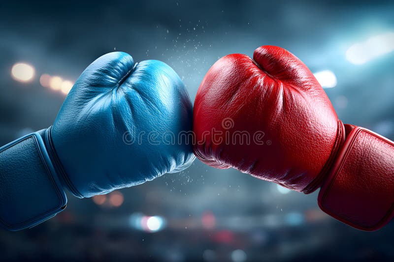Two Boxing Gloves Colliding in Dramatic Showdown Stock Photo - Image of ...