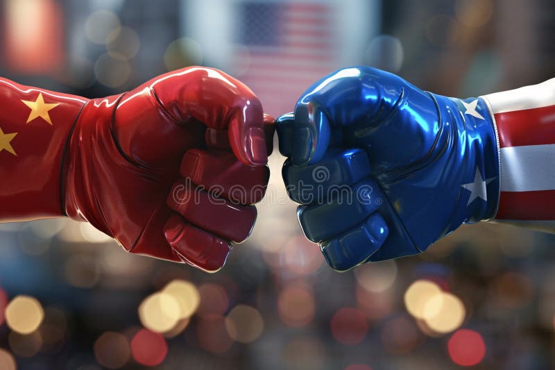 Red and Blue Boxing Gloves Symbolize Competition between Nations ...