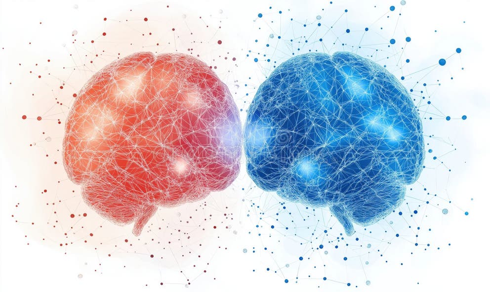 Red and Blue Brain Illustration Representing Neural Connections and ...