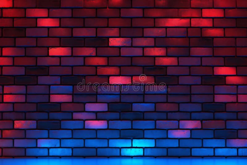 Red and Blue Brick Wall with Neon Lights, Abstract Background Stock ...