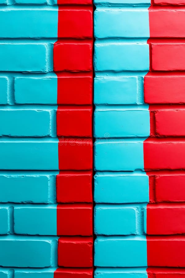A Red and Blue Brick Wall with a Red and White Stripe Painted on it ...