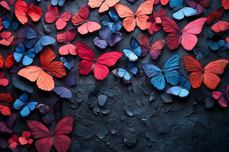 Red and Blue Butterflies on Dark Background Stock Illustration ...