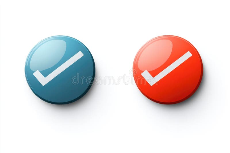 Red and Blue Buttons with a Check Mark Icon, Often Used for Approval or ...
