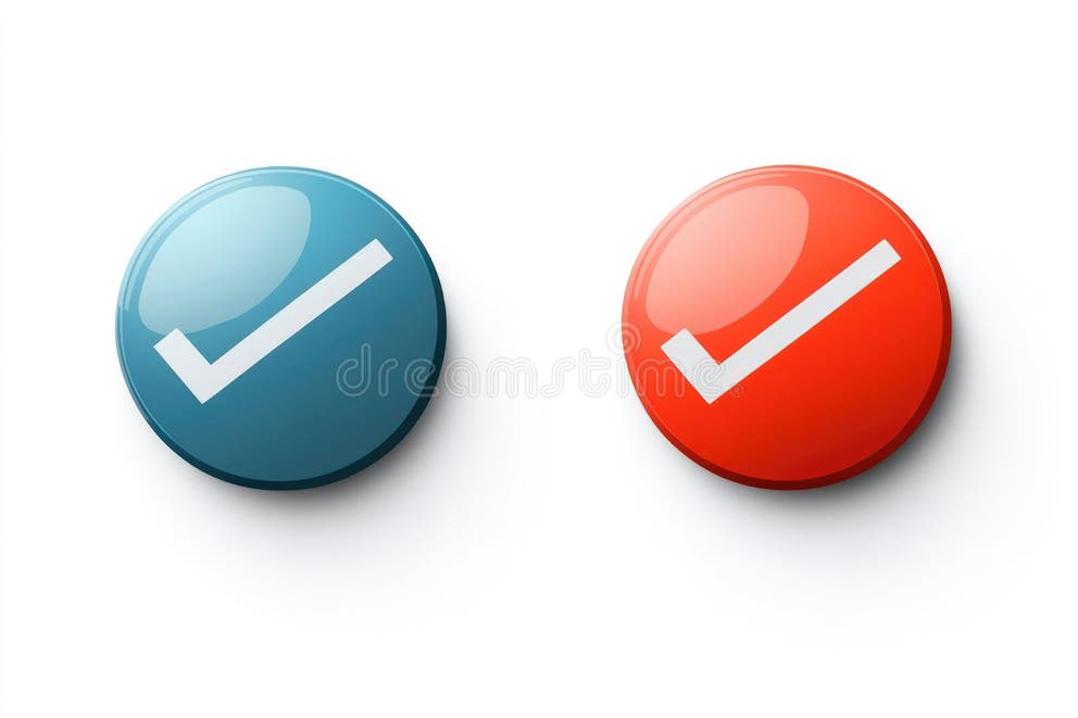 Red and Blue Buttons with a Check Mark Icon, Often Used for Approval or ...