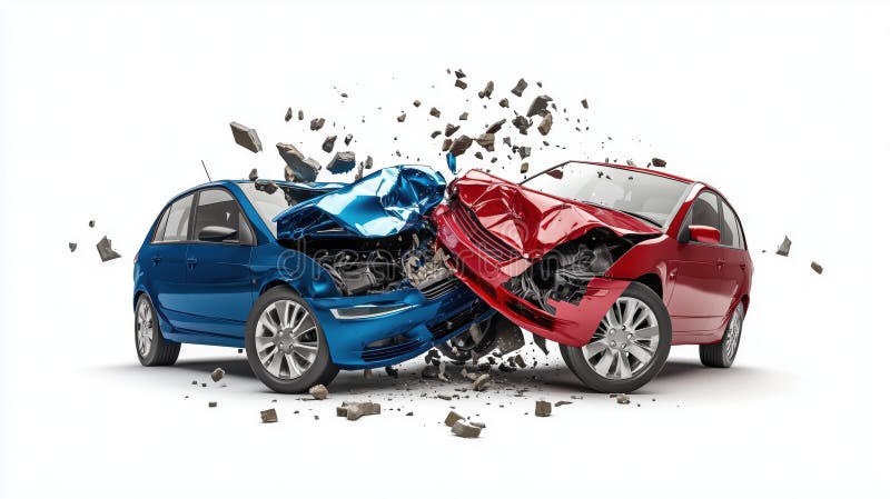 Red and Blue Car Accident Crash Collision Isolated on White Background ...