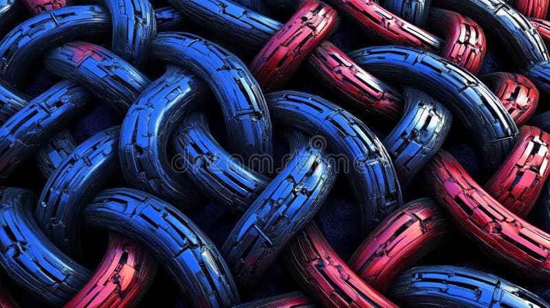 Red and Blue Chain Links, Tangled and Set Against a Dark Background ...