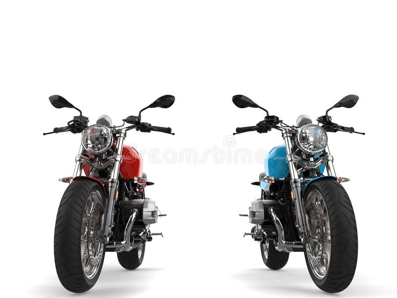 Red and Blue Chopper Bikes - Front View Closeup Shot Stock Illustration ...