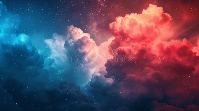 A Red and Blue Cloudy Sky Background with Stars Stock Illustration ...