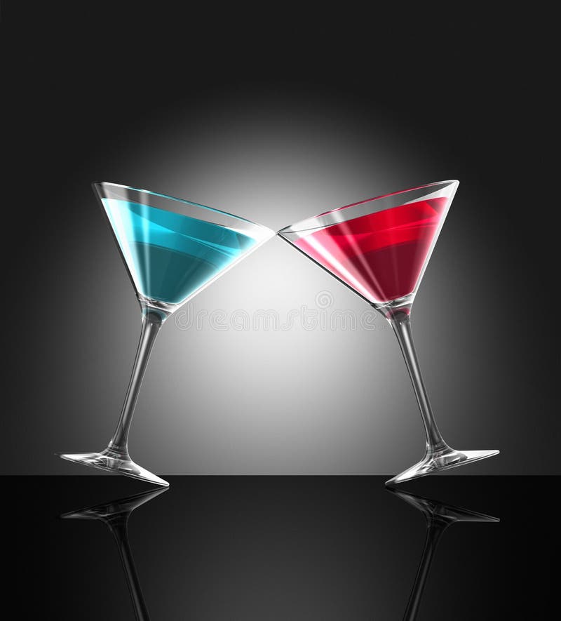 Red and Blue Cocktail Glasses Stock Illustration - Illustration of cold ...
