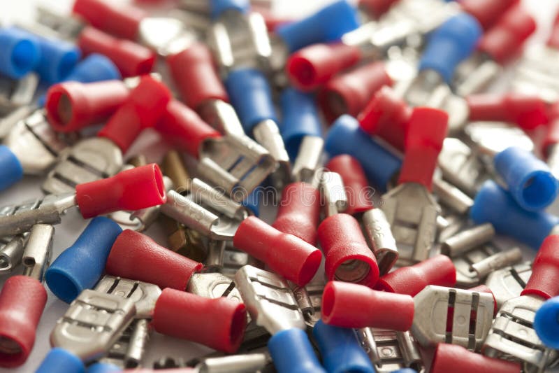 Red and Blue Colored Electrical Terminals Stock Photo - Image of close ...