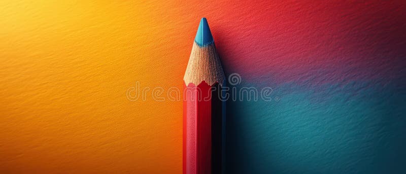 Red and Blue Colored Pencil Against Bright Gradient Background Stock ...