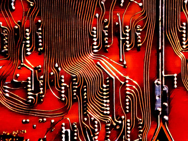 Red and Blue Coloured Connections of a Computer Circuit Board Stock ...