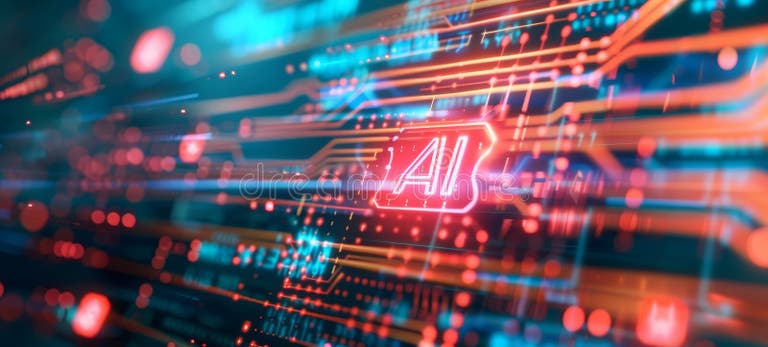 A Red and Blue Computer Screen with a Red AI Symbol by AI Generated ...