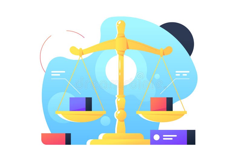 Red and Blue Cubic Object on Libra or Scales. Stock Illustration ...