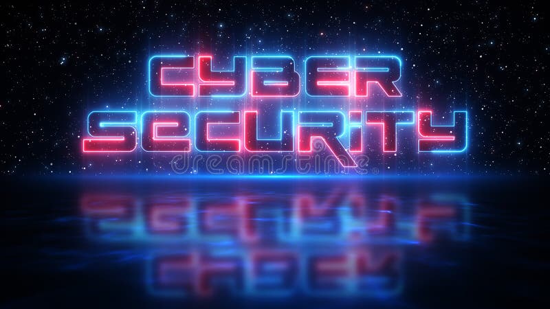 Red and Blue Cyber Security Text Lettering Neon Light on Dark Blue ...