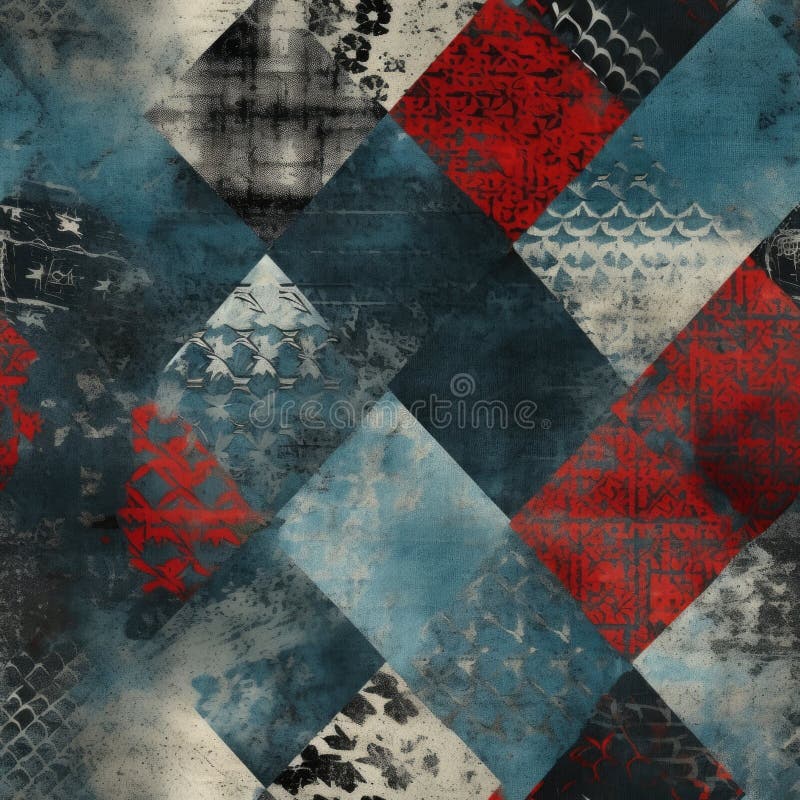 Red and Blue Denim Patchwork Design with Textured Contrast Stock Photo - Image of modern, navy ...