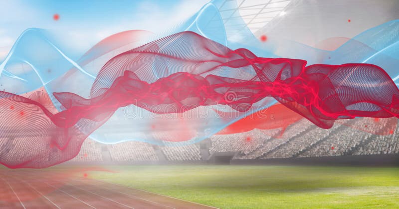 Red and Blue Digital Wave Against Sports Stadium in Background Stock ...
