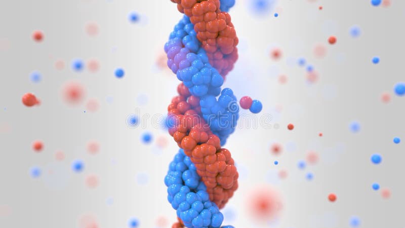 Red and Blue DNA Helix and Particles, Genetics Related Loopable 3D ...