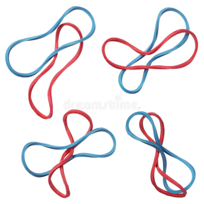 Red and Blue Elastic Rubber Bands Isolated on a White Background Stock ...