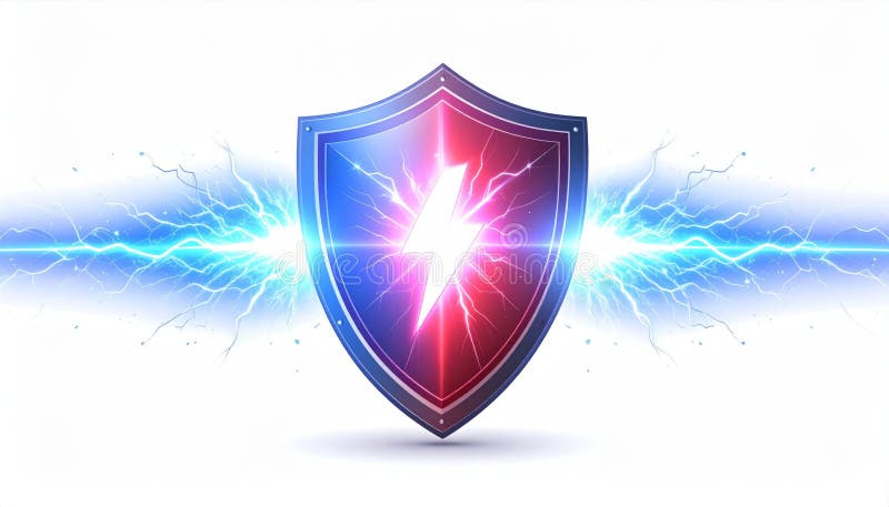 Red and Blue Energy Shield with Lightning Bolt Stock Illustration ...