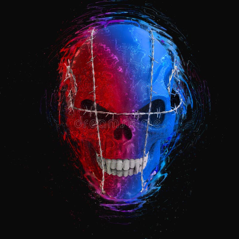 Red and Blue Evil Vampire Skull Bound with Barb Wire Stock Illustration ...