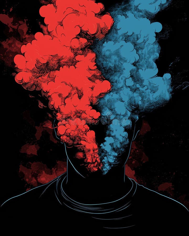 A Red and Blue Explosion Surrounds a Burning Man, Creating a Chaotic ...