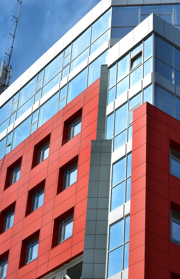 Red-blue Facade of Urban Buildings Stock Photo - Image of decoration ...