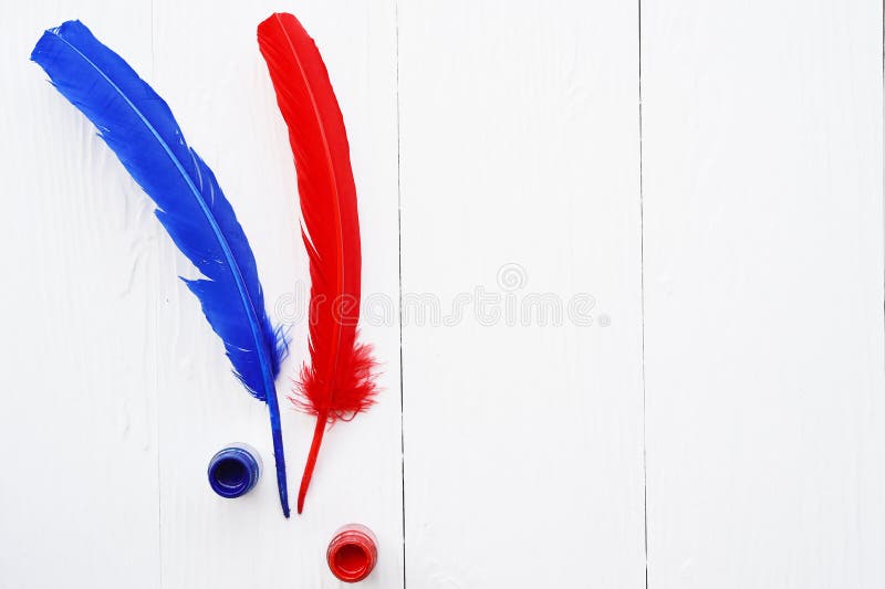 Red and Blue Feather with Ink Stock Image - Image of solf, beautiful ...