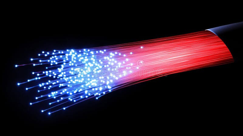 Red and Blue Fiber Optic Cable Glowing in the Dark Stock Illustration ...