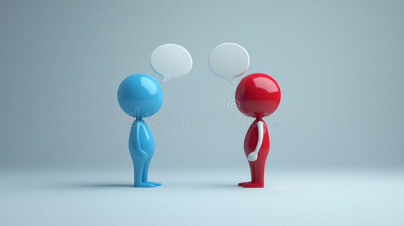 Red and Blue Figures Engaged in Dialogue with Speech Bubbles Stock ...
