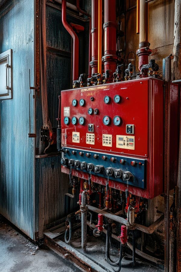 Red Blue Fire Hydrant Building Stock Image - Image of interior, blue ...