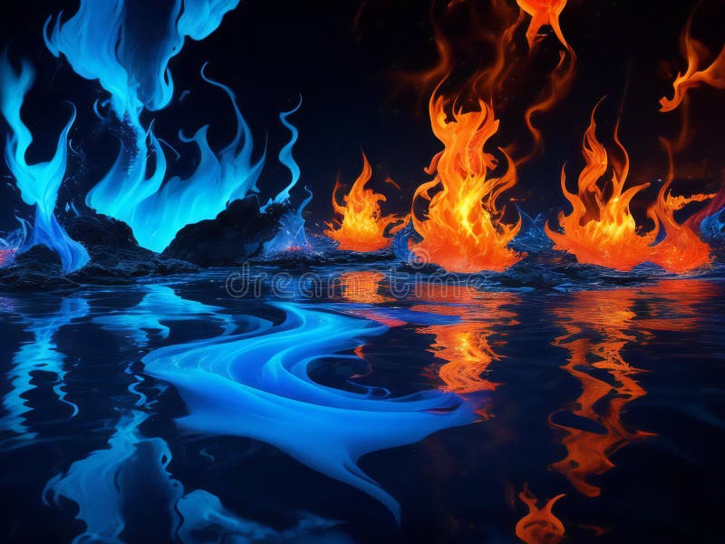 Red and Blue Fire Waves with Reflect Stock Illustration - Illustration ...