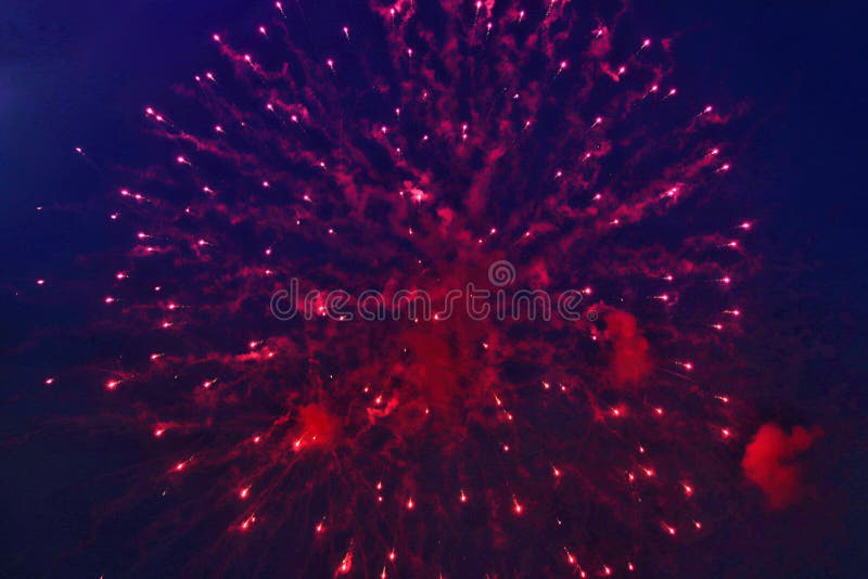 Red and Blue Firework Bomb in the Sky Stock Photo - Image of effect ...