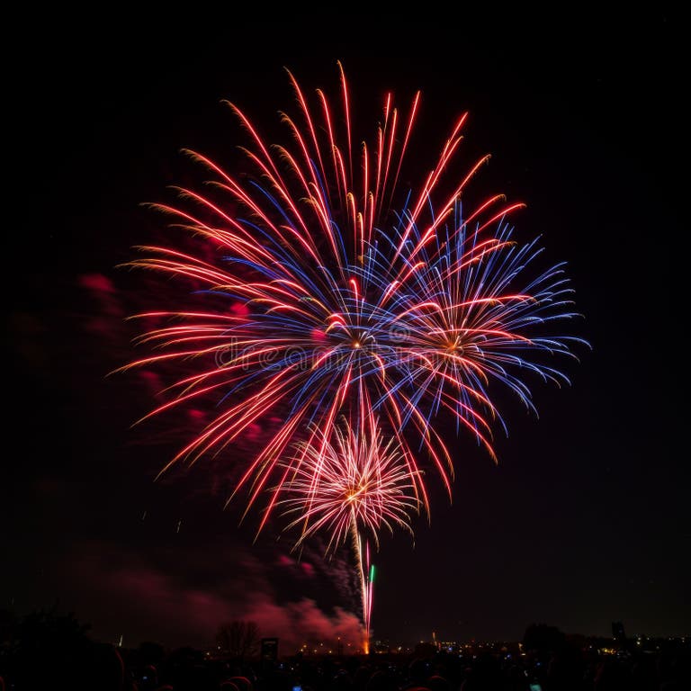 Red and Blue Fireworks Display at Night Stock Photo - Image of dazzling ...