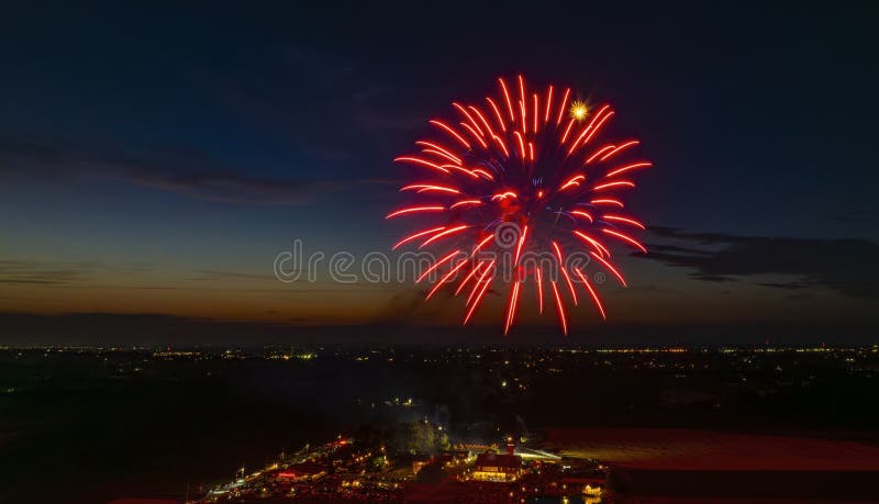 Red and Blue Fireworks Exploding in the Night Sky, Forming Brilliant ...