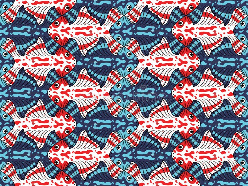 Red and Blue Fish Tessellation Pattern Stock Illustration ...