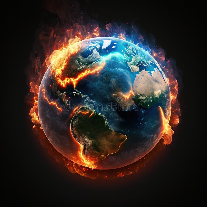 Red and Blue Flame Burning Globe on Black Background Created Using ...