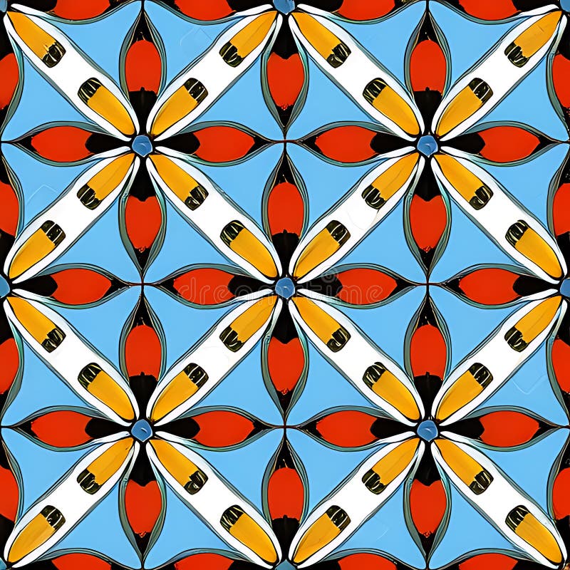 Red and Blue Flower Pattern in Tile Stock Illustration - Illustration ...