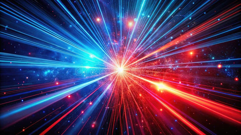 Red and Blue Futuristic Laser Rays Explode Across a Night Sky a Dynamic ...